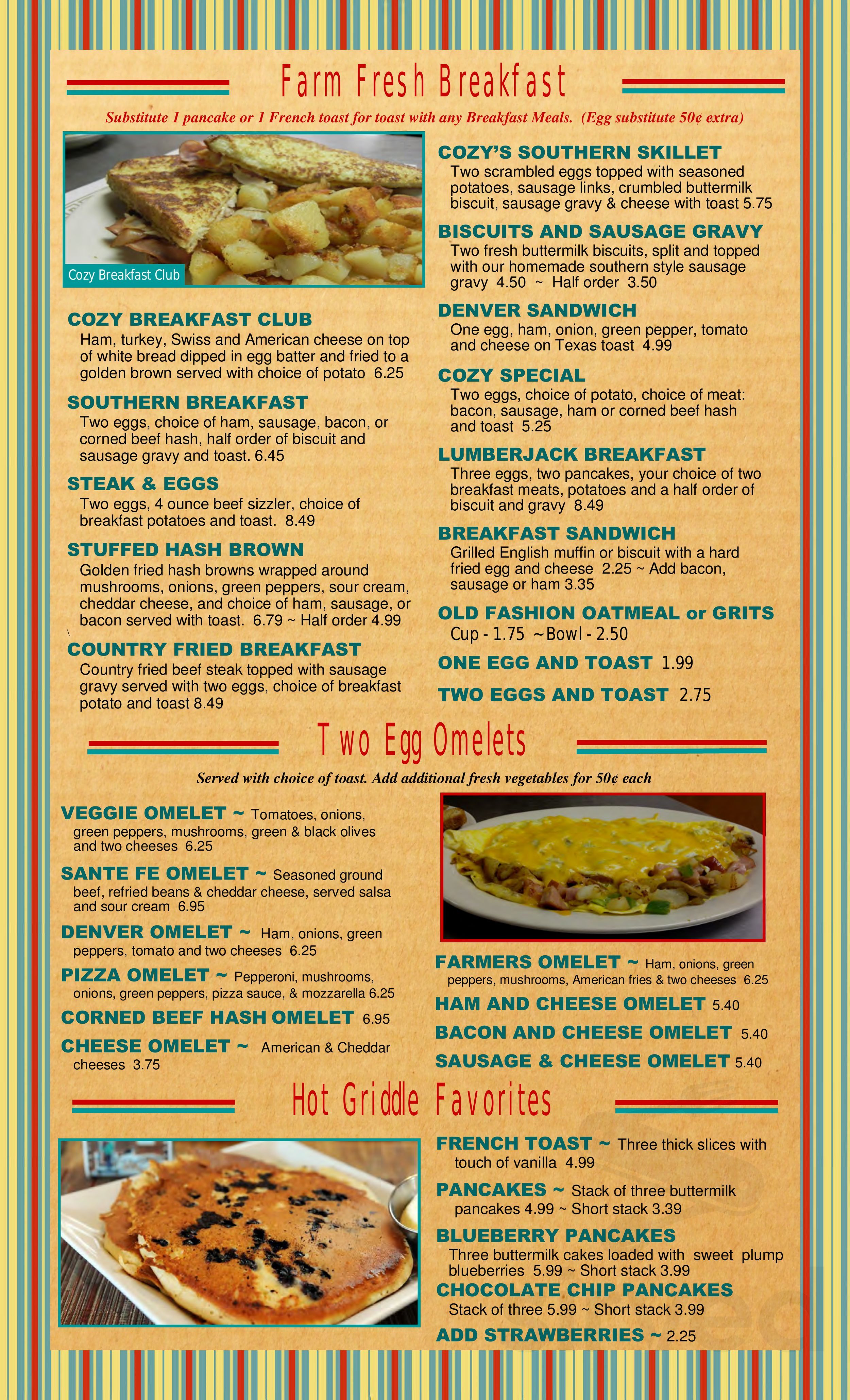 Cozy Corner Cafe menus in Muskegon, Michigan, United States
