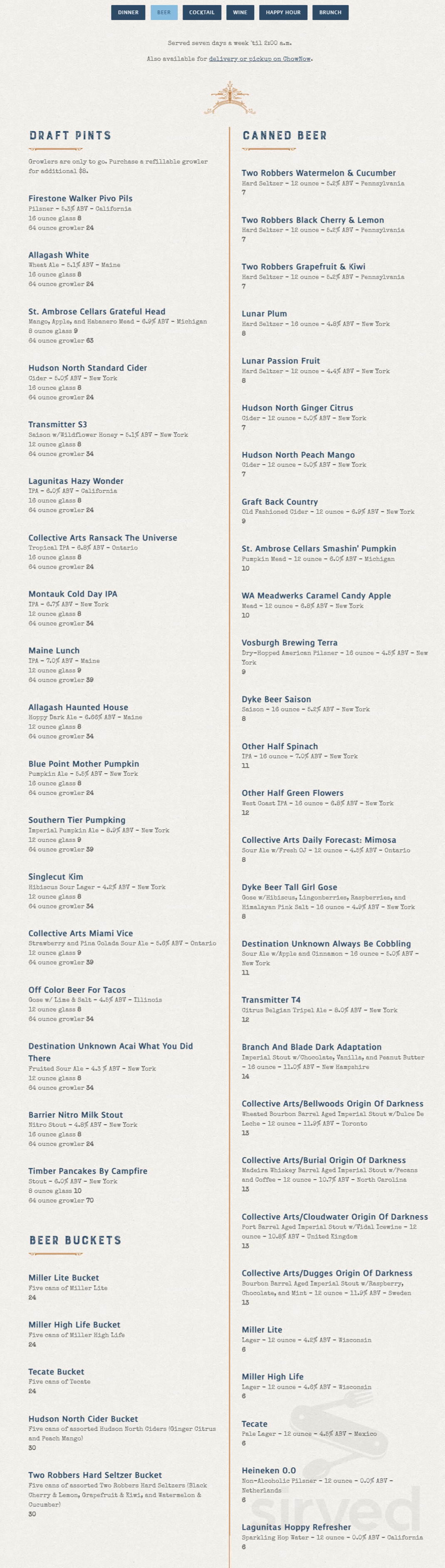 Menu - Queens NY's Rivercrest | Sirved