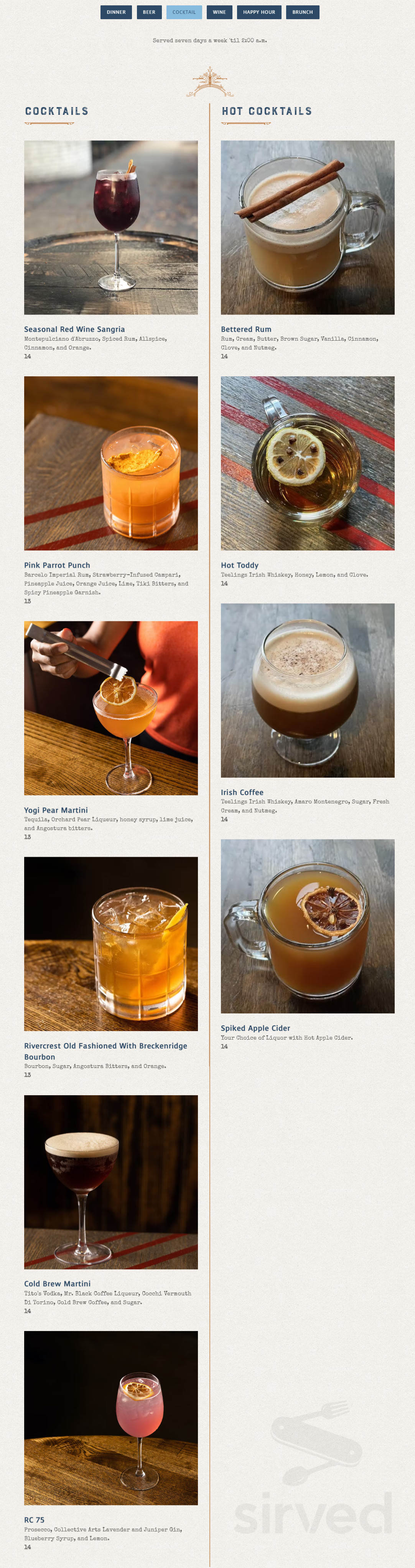 Menu - Queens NY's Rivercrest | Sirved