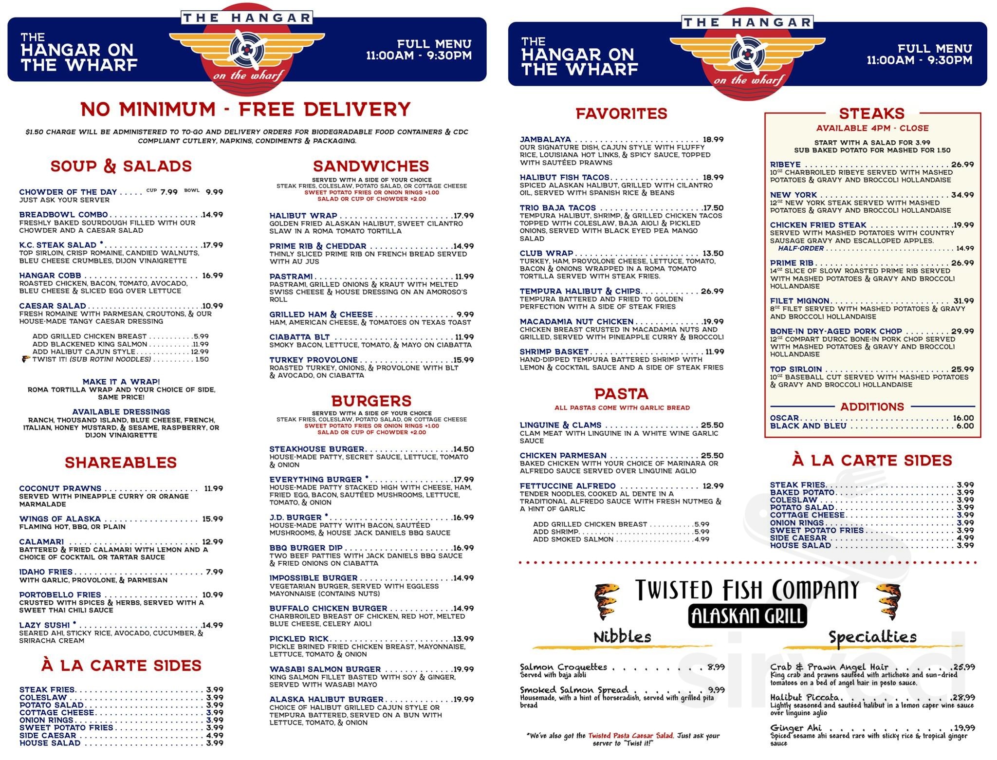 Menu - Juneau AK's The Hangar On The Wharf | Sirved