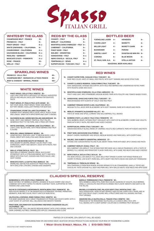 Spasso Italian Grill menu in Media, Pennsylvania, USA