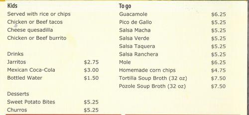 Chilitos Taberna menu in Calgary, Alberta, Canada