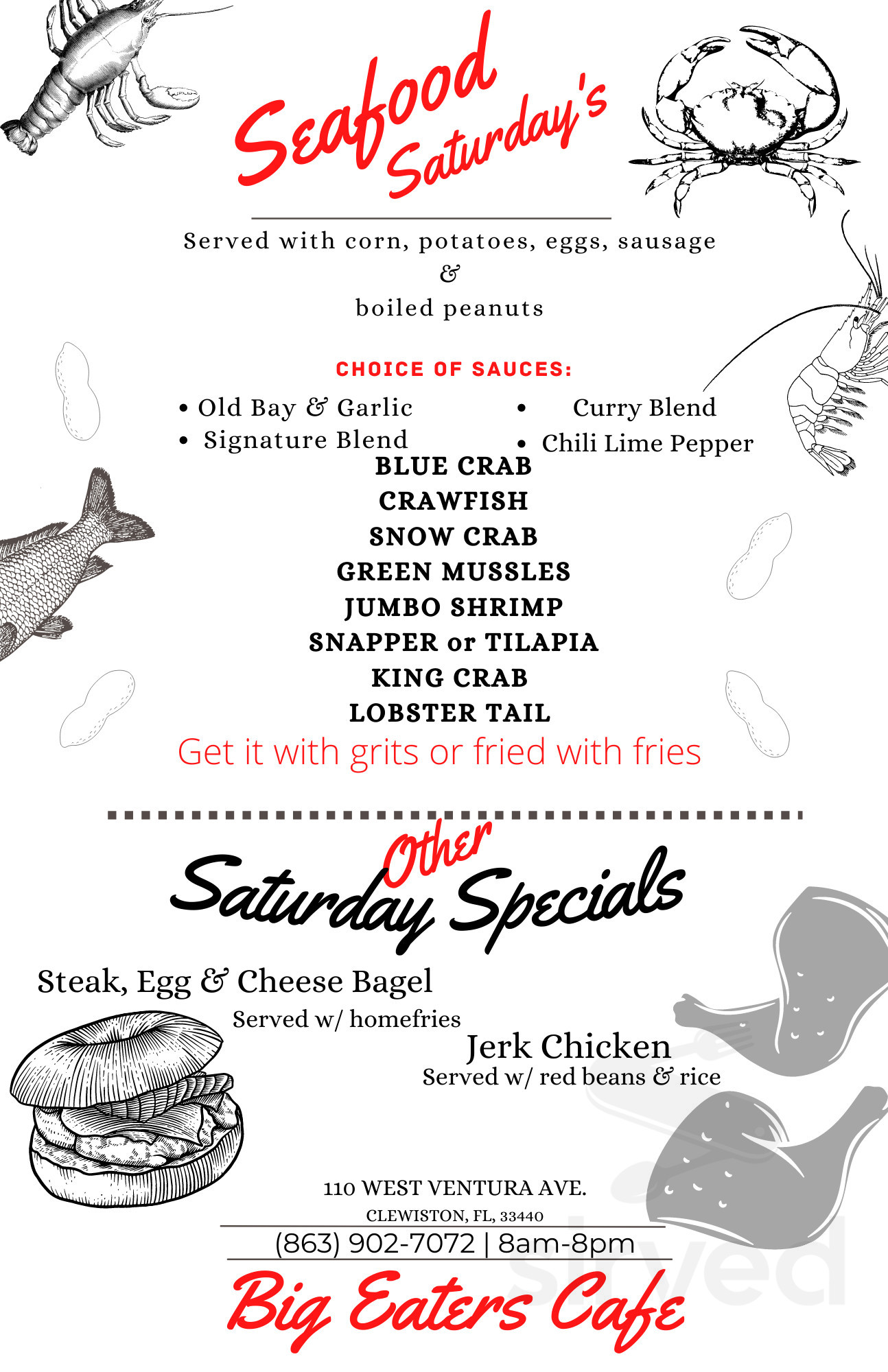 Menu for Big Eaters Cafe in Clewiston, Florida, United States