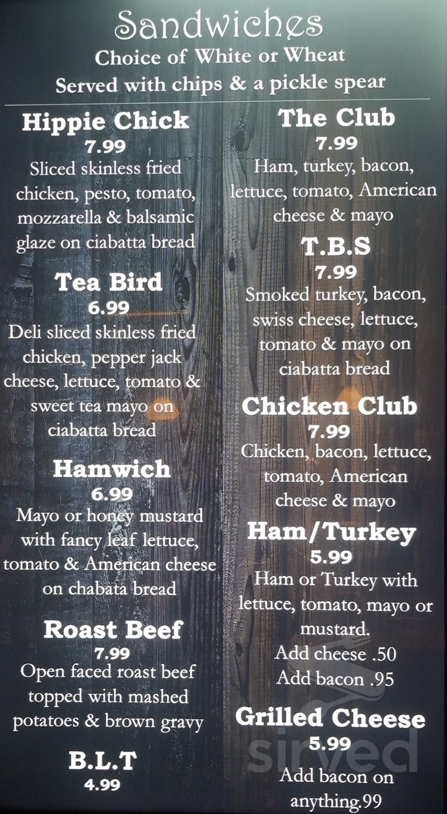 Club Lunch menu in Muskogee, Oklahoma, USA