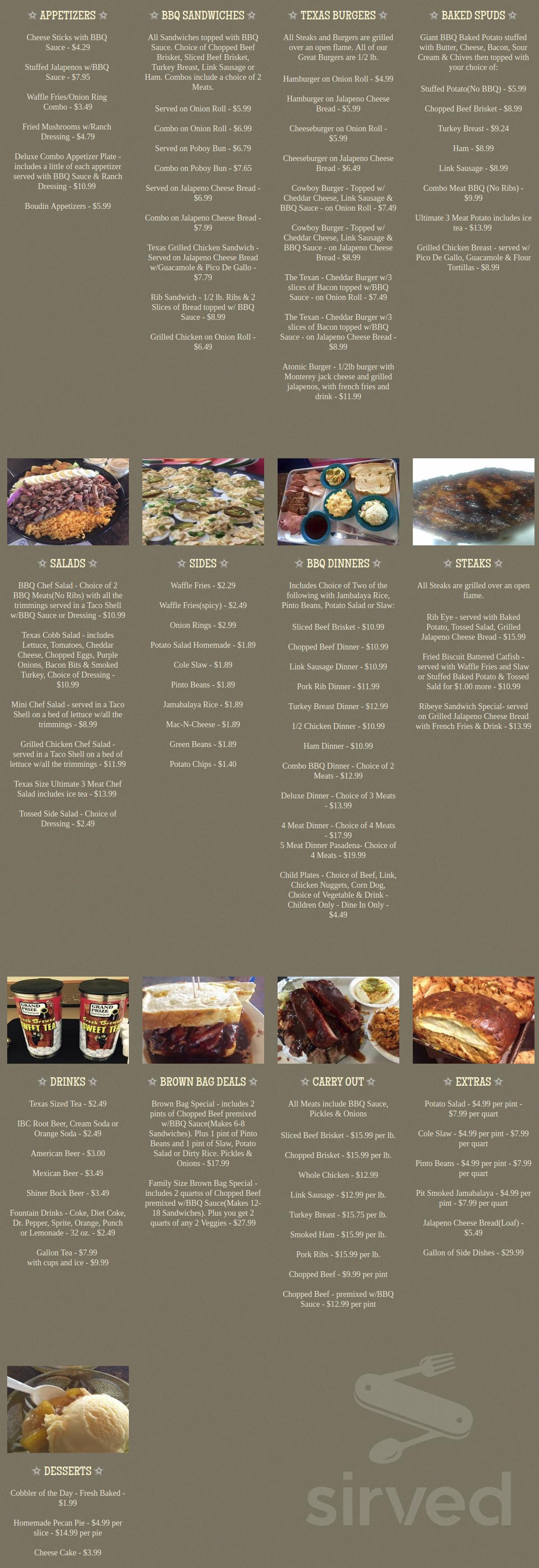 Menu for Grand Prize Barbeque in Pasadena, TX | Sirved