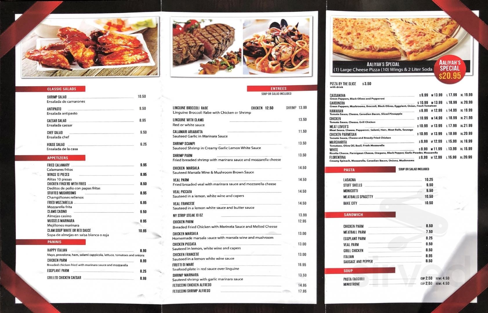 Menu - North Lauderdale FL's Aaliyah's Restaurant & Pizzeria | Sirved