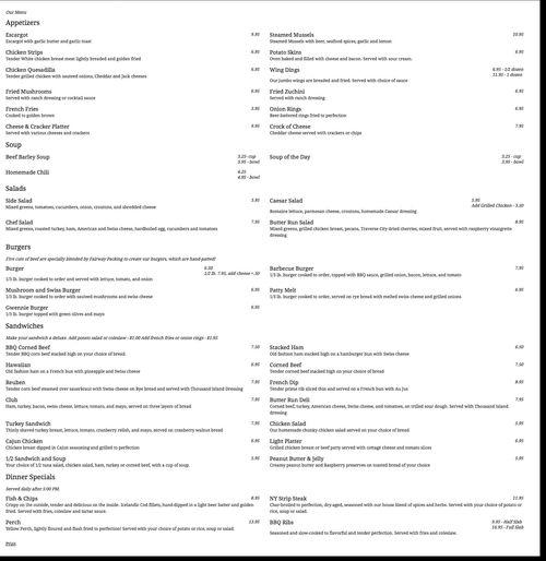 Butter Run Saloon menu in St Clair Shores, Michigan, USA