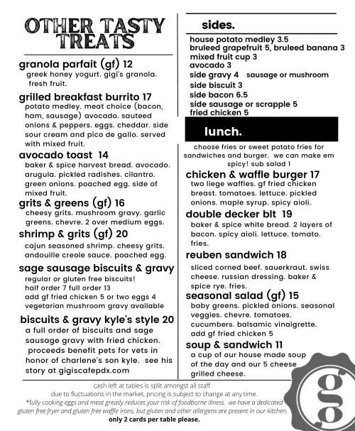 GIGI'S CAFE menu in Portland, Oregon, USA