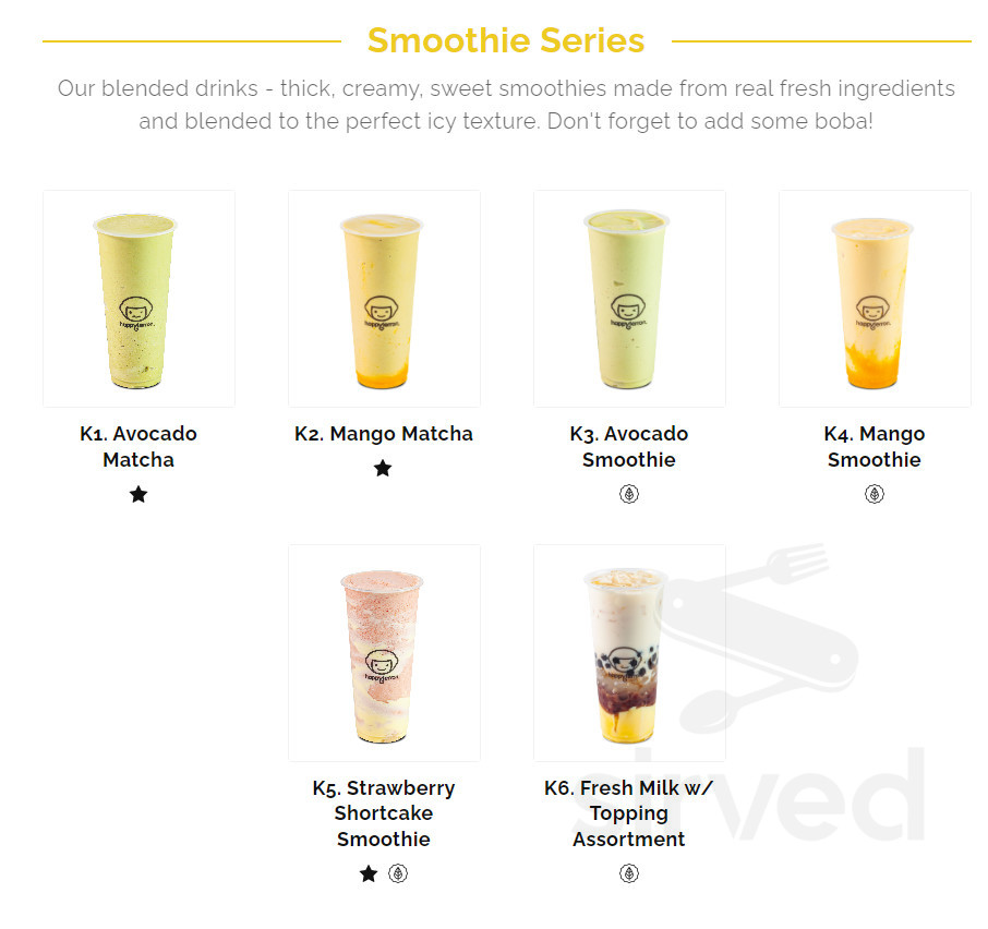 Happy Lemon Bubble Tea & Coffee menu in Issaquah, Washington, USA