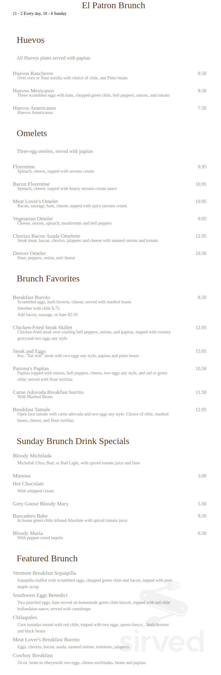 Menu for El Patron - Albuquerque, NM | Sirved