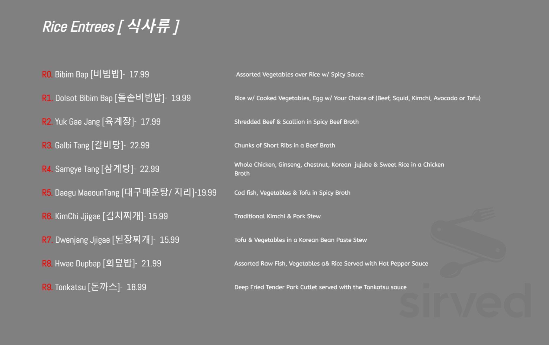 DAWA Korean Restaurant menu in West Haven, Connecticut, USA