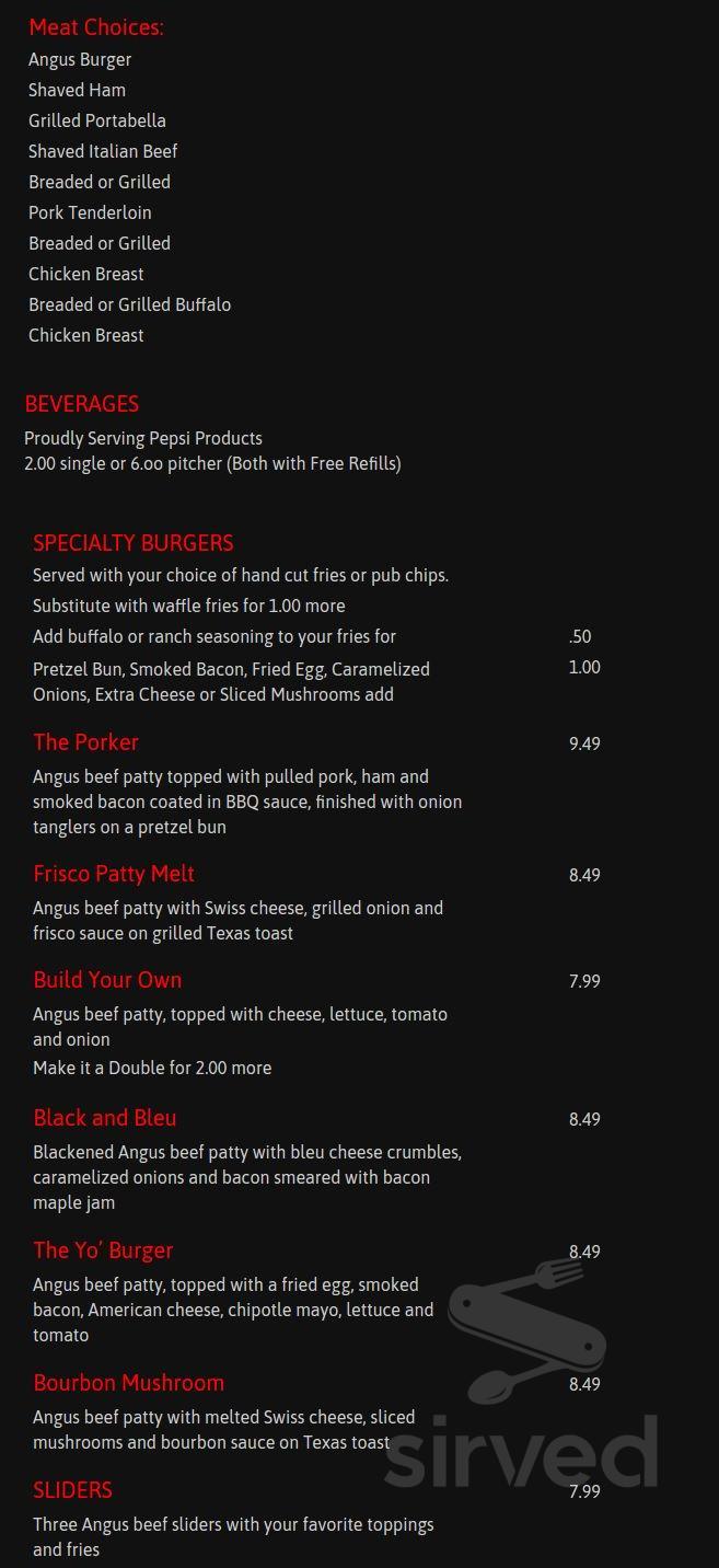 Menu - Springfield IL's Coz's Pizza & Pub | Sirved
