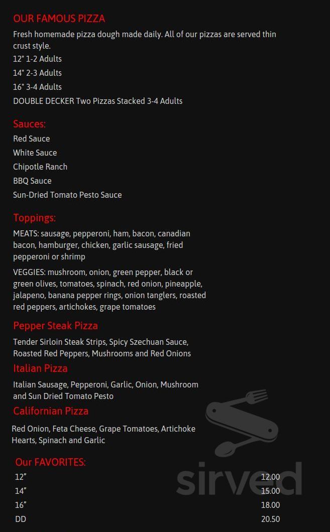 Menu - Springfield IL's Coz's Pizza & Pub | Sirved