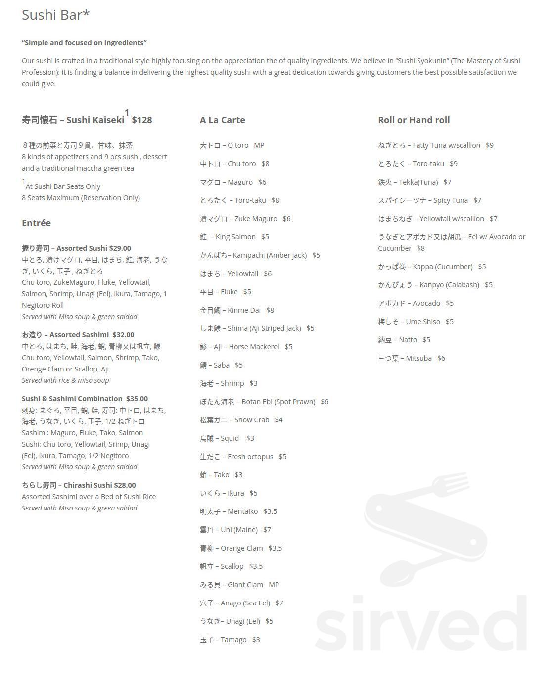 Menu - New York NY's Momokawa | Sirved