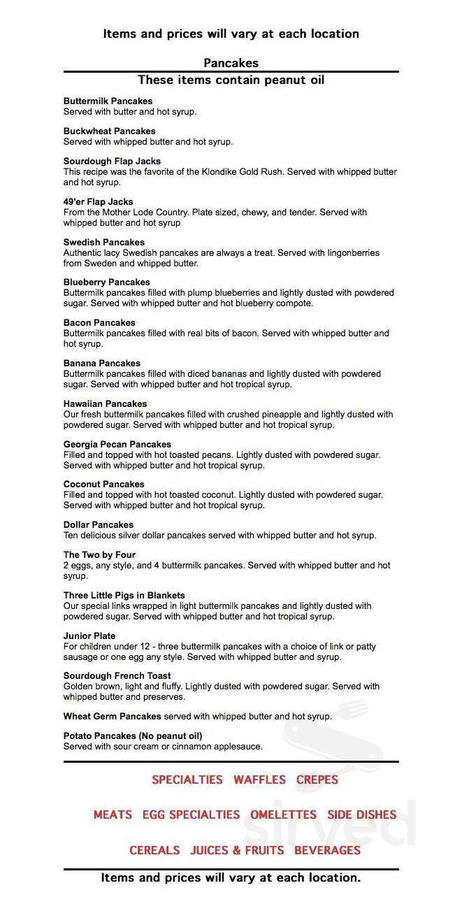 Pancake House menus in Sioux Falls, South Dakota, United States