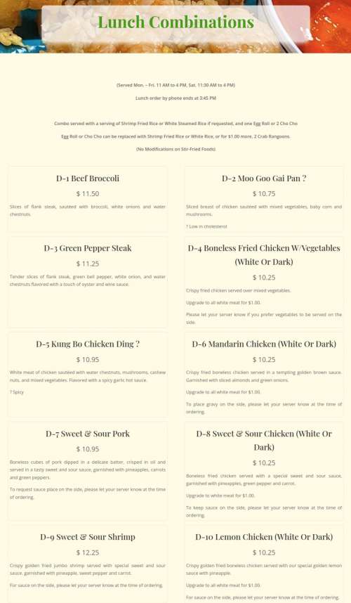 China Doll menu in Harvey, Louisiana, USA