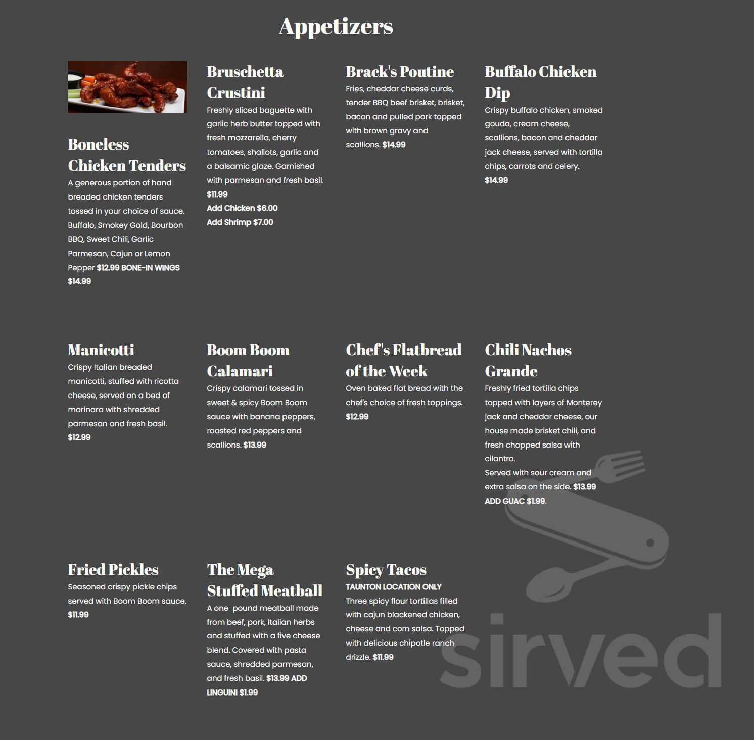 Menu for Brack's Grille & Tap in Taunton, MA | Sirved