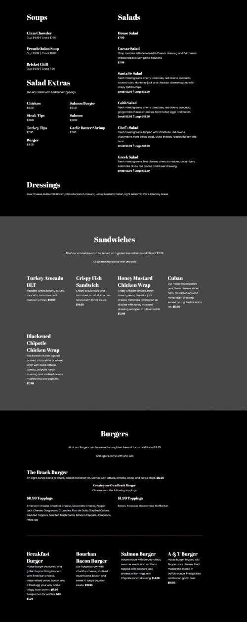 Brack's Grille & Tap menu in Taunton, Massachusetts, USA