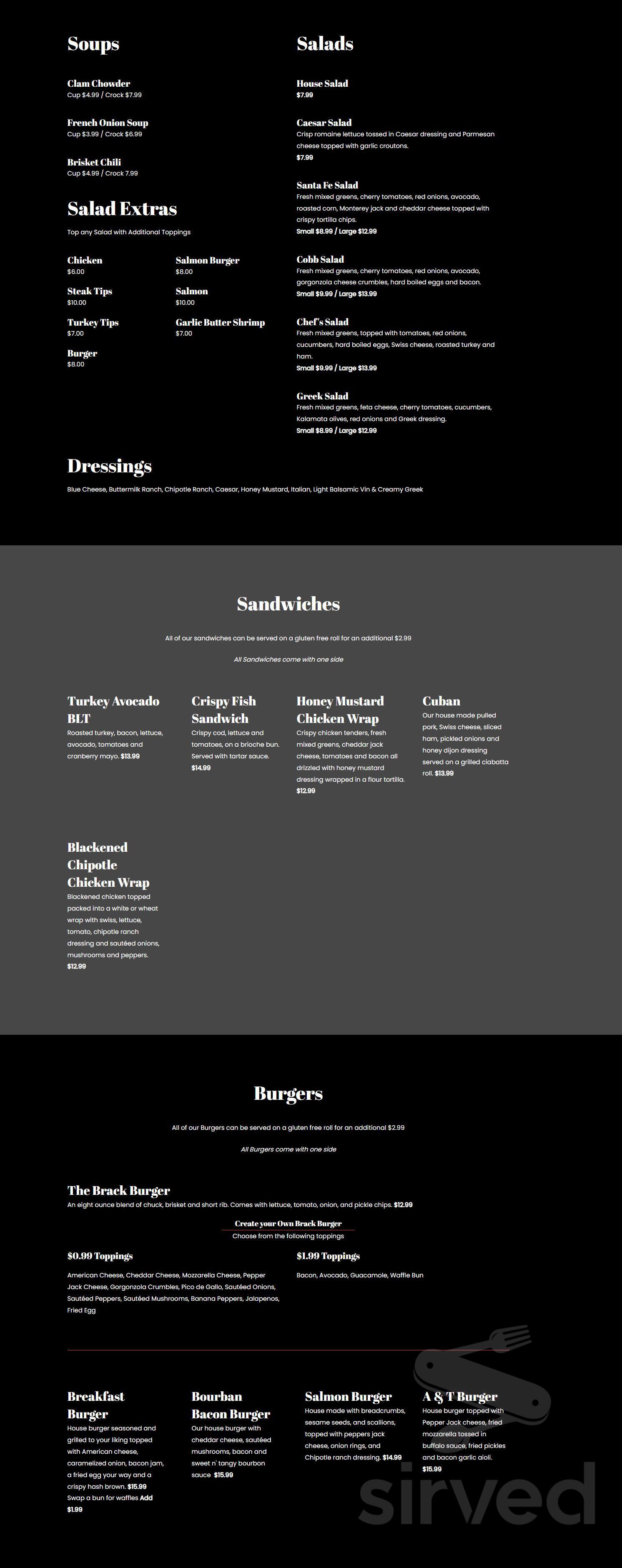 Menu for Brack's Grille & Tap in Taunton, MA | Sirved