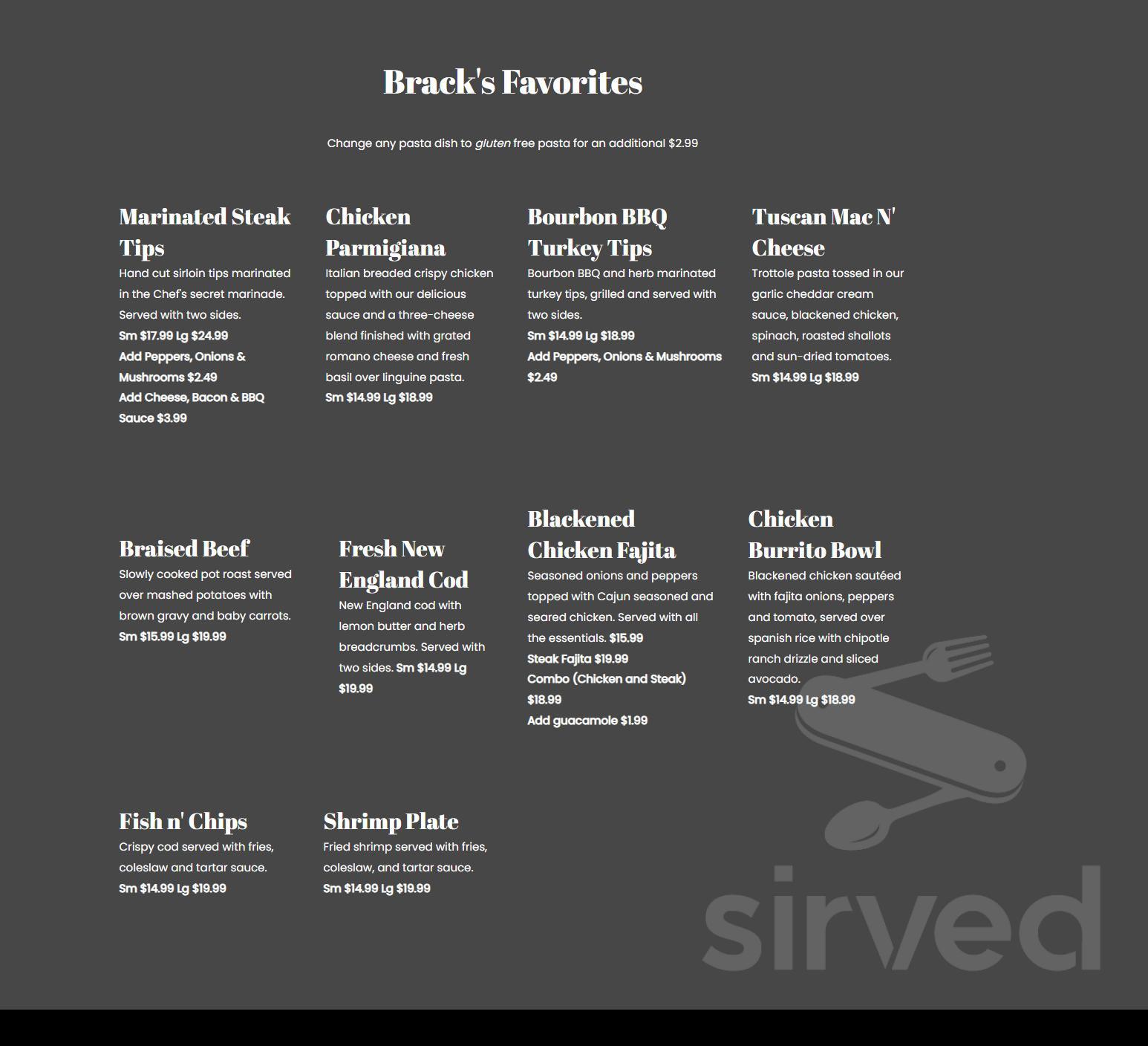 Brack's Grille & Tap menu in Taunton, Massachusetts, USA