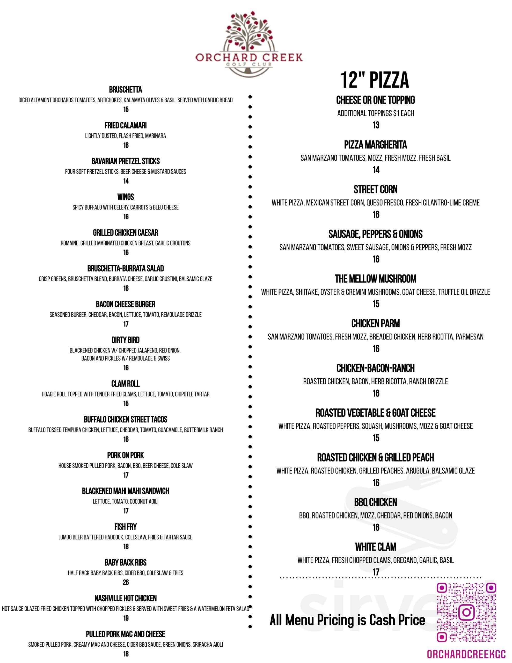 Orchard Creek Golf Club menu in Altamont, New York, USA