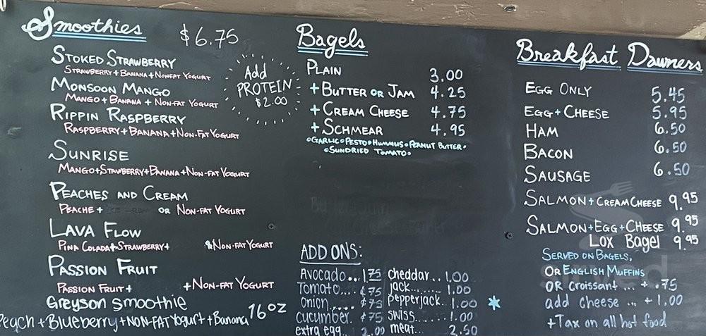 California Coffee menu in Aptos, California, USA