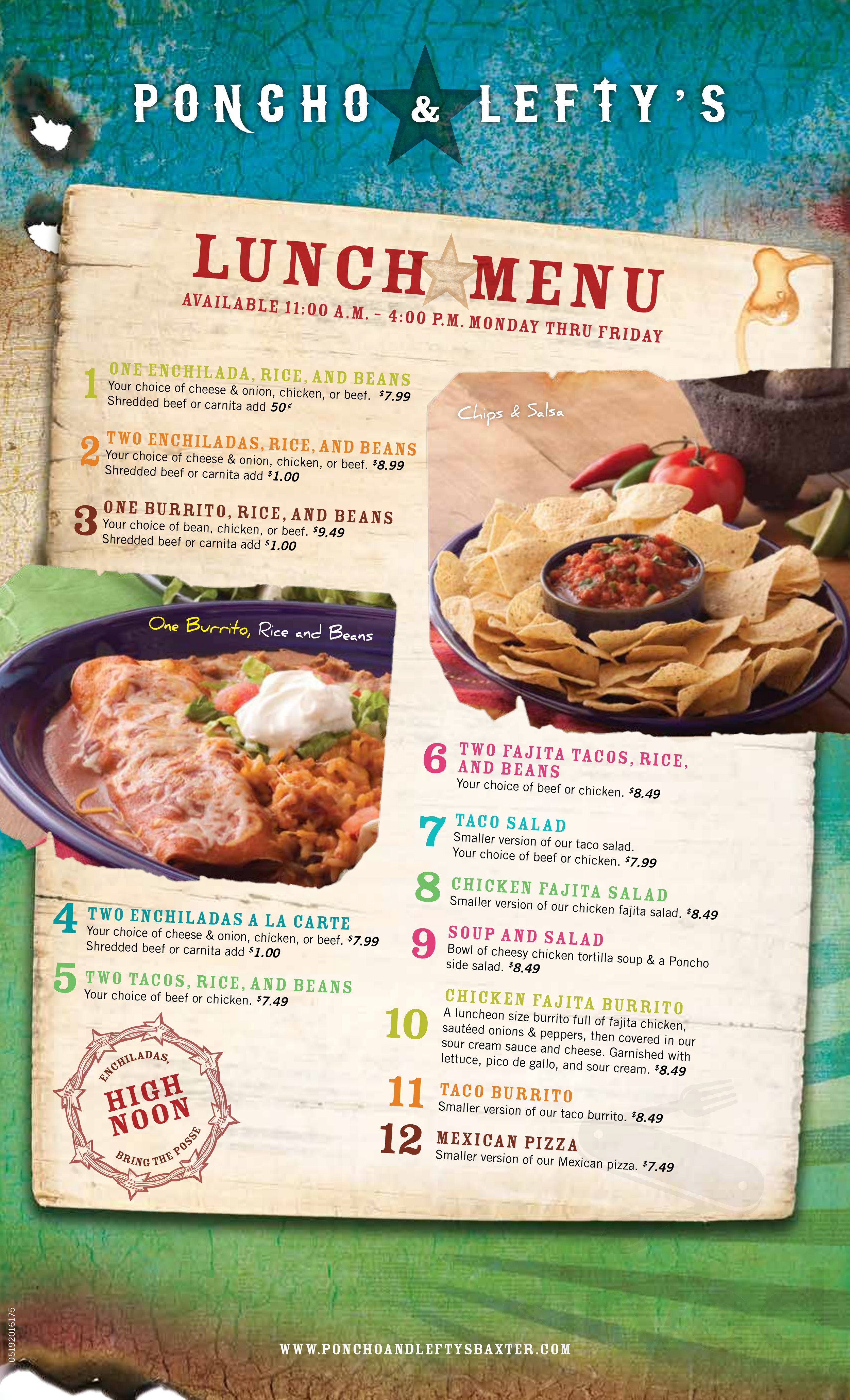 Poncho & Lefty's menu in Baxter, Minnesota, USA