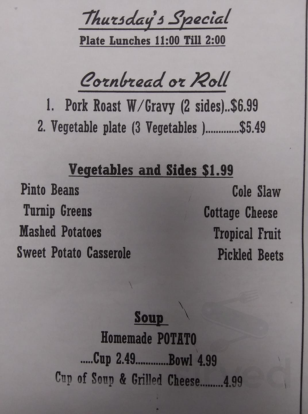 Jefferson Fountain menu in Oak Ridge, Tennessee, USA