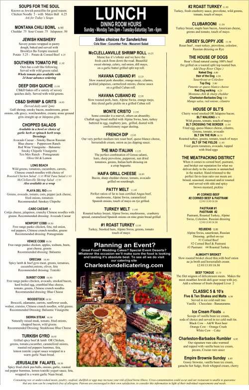 Charleston Bakery & Delicatessen menu in Summerville, South Carolina, USA