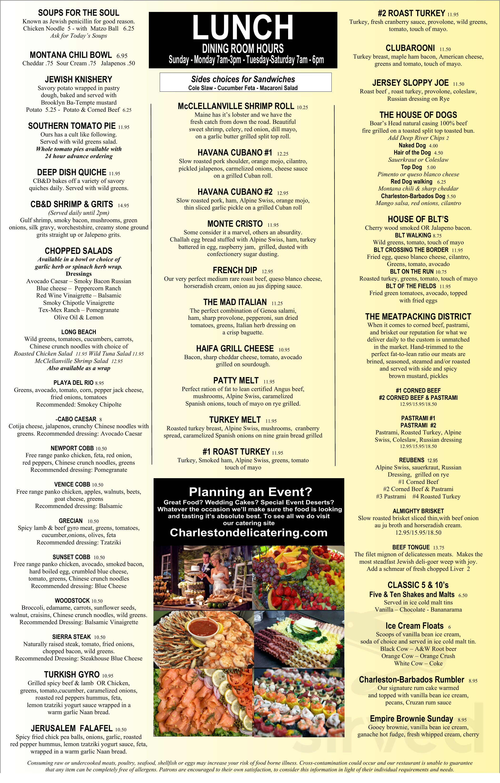 Menu for Charleston Bakery & Delicatessen in Summerville, SC | Sirved