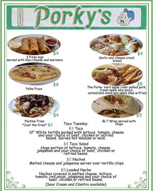 Porky's menu in Buffalo, New York, USA