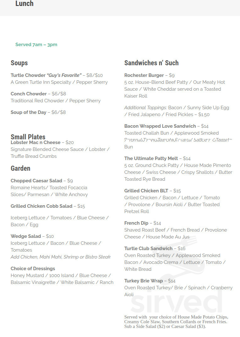 Menu - Islamorada FL's Green Turtle Inn | Sirved