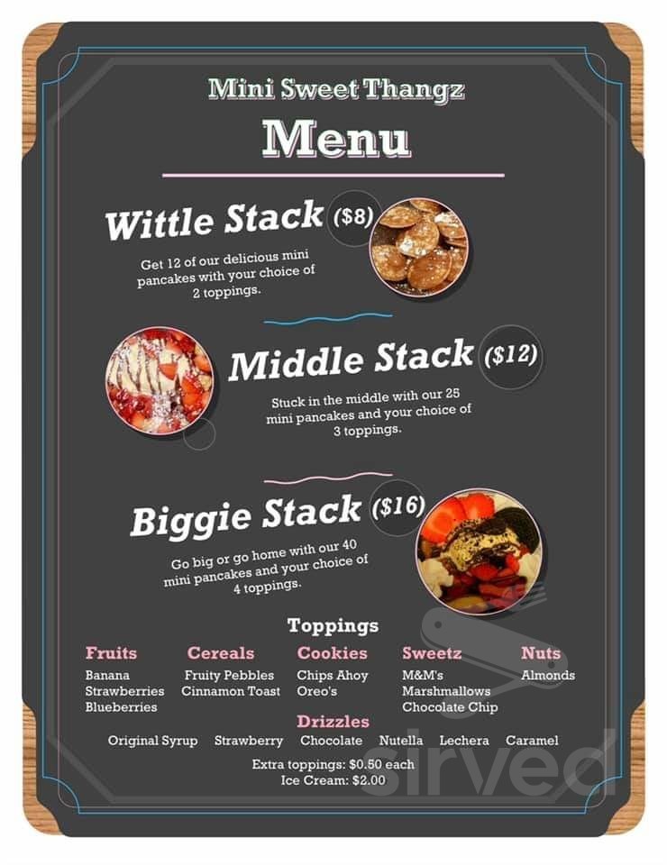 Menu for Mini Sweet Thangz in Denver, CO | Sirved