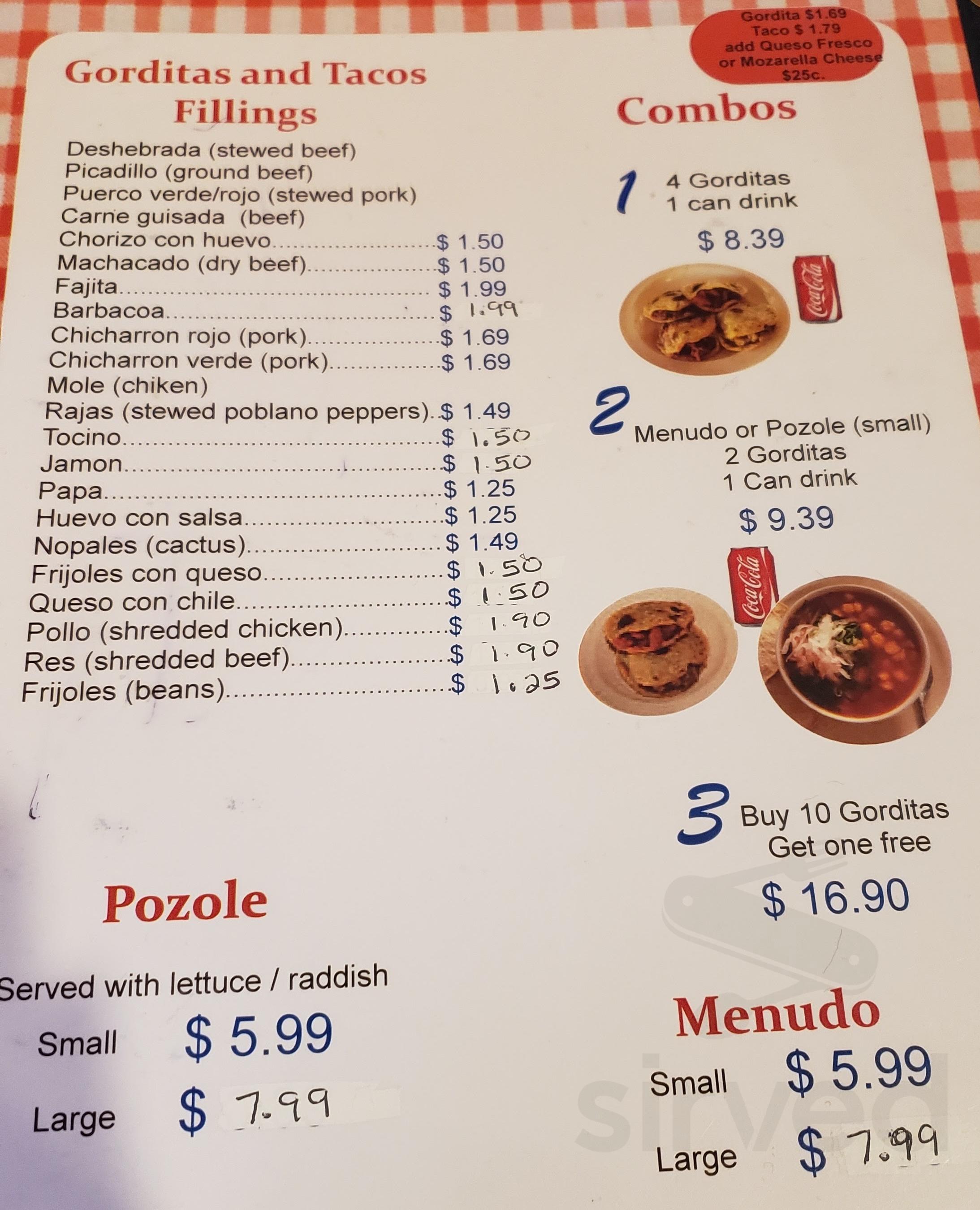 Menu for Gorditas Dona Tere Mexican in Pharr, Texas, United States