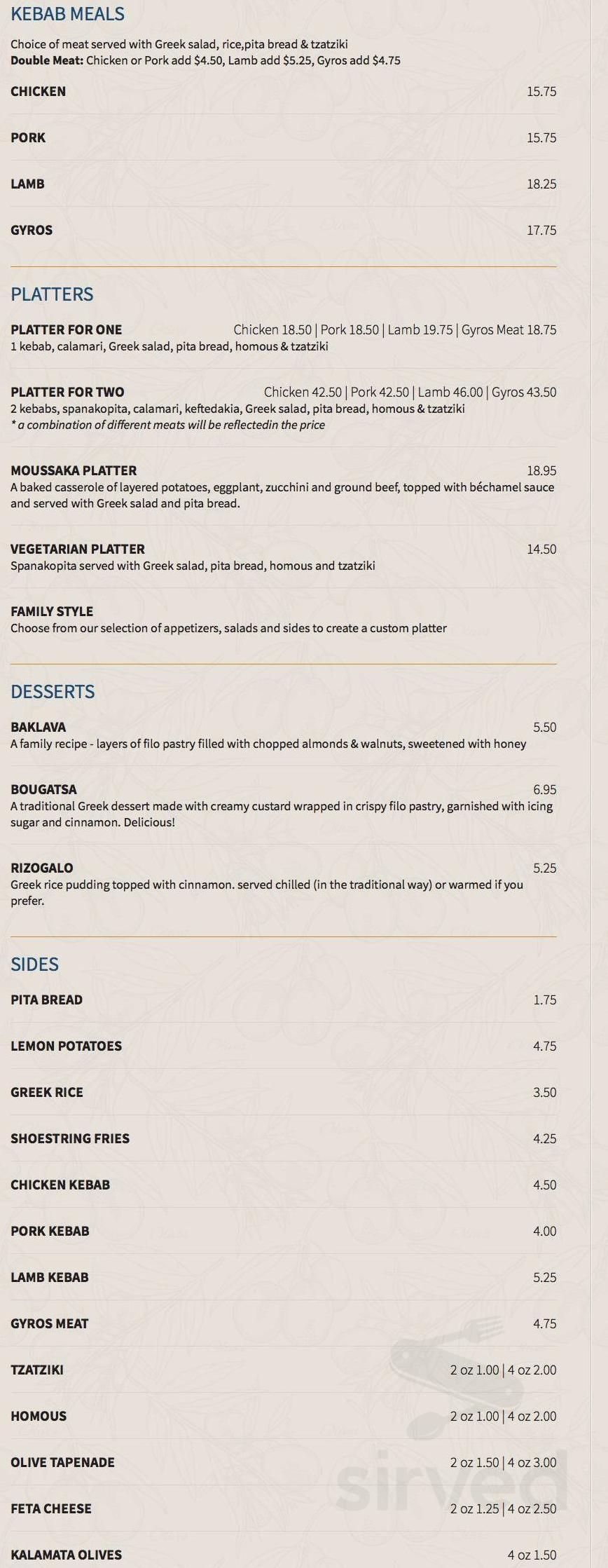 Menu - Victoria BC's The Village Taverna | Sirved