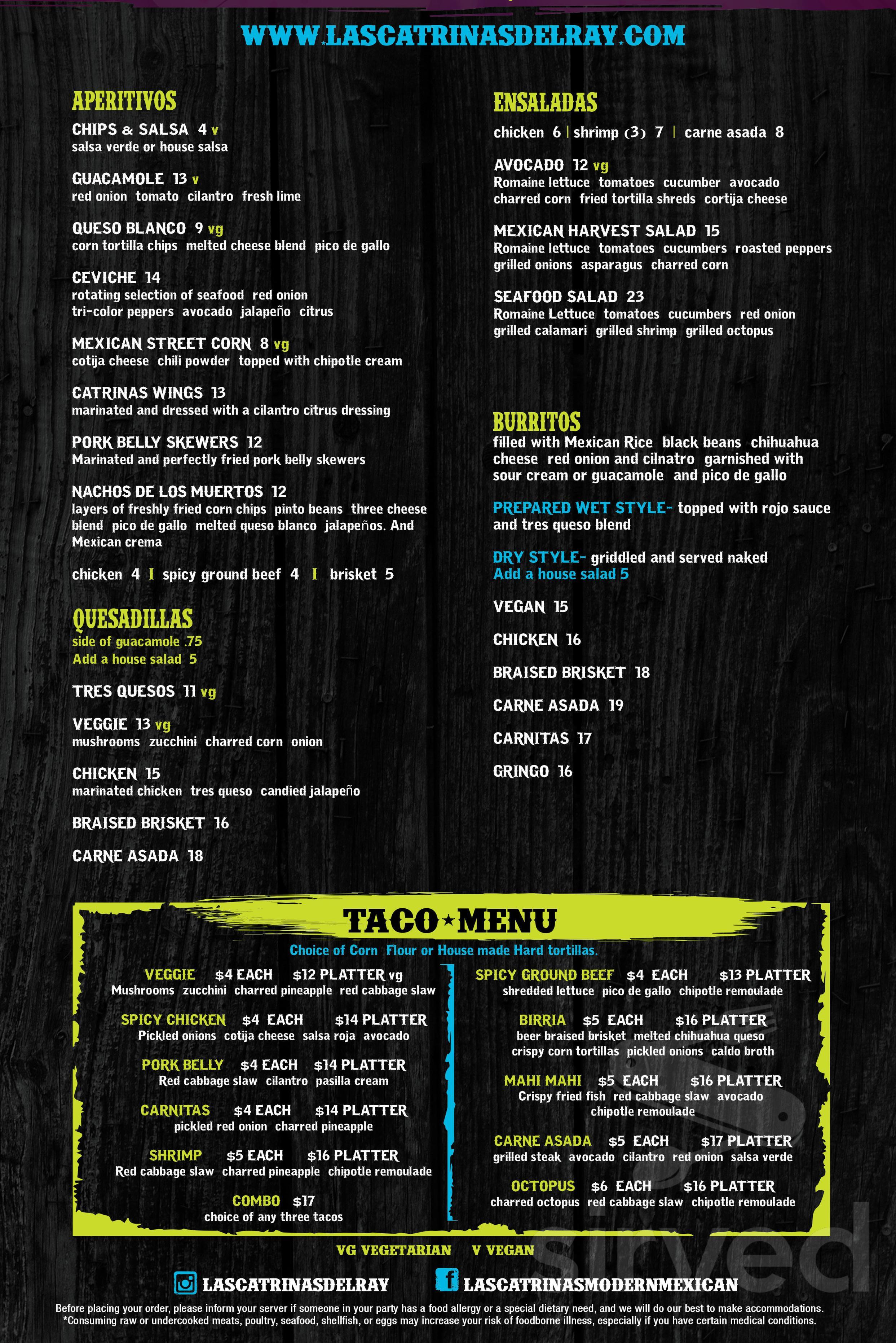 Menu - Delray Beach FL's Las Catrinas Mexican and Tequila Bar | Sirved
