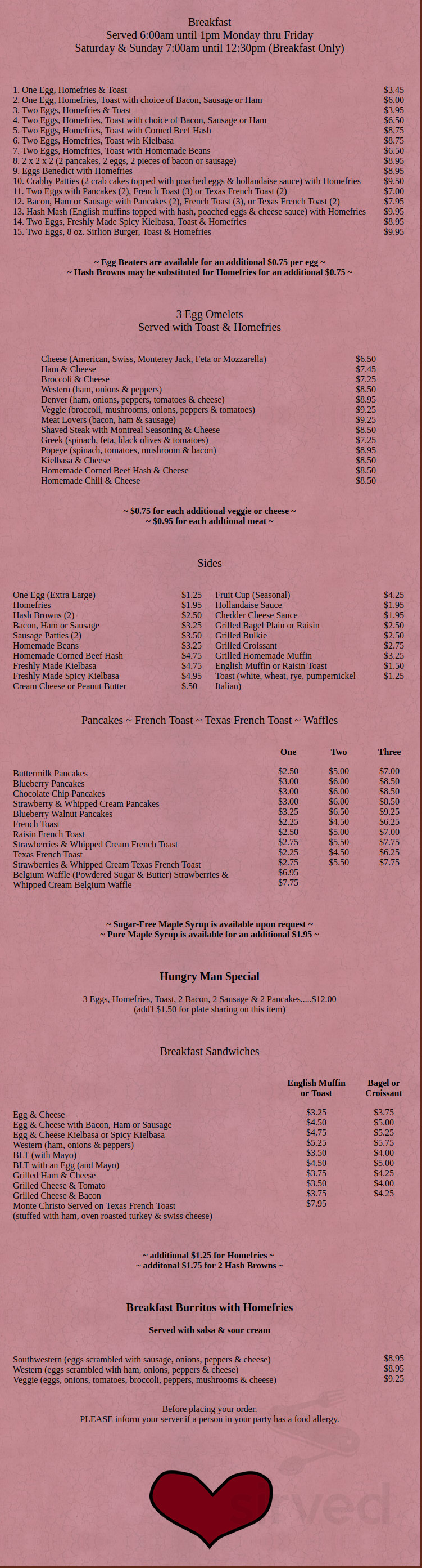 Picket Fence Restaurant menu in Douglas, Massachusetts, USA