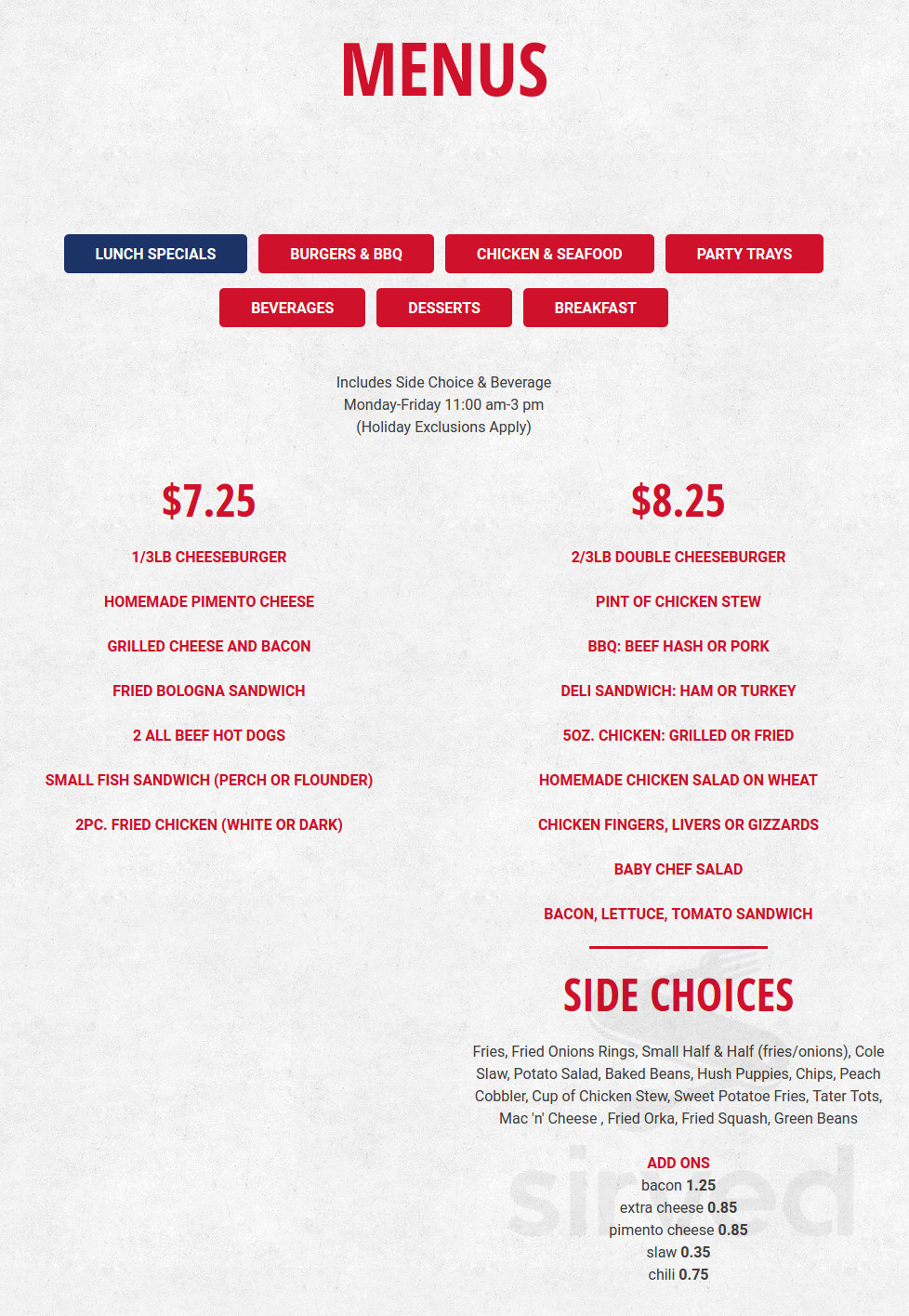 Menu for The Beacon Drive-in in Spartanburg, SC | Sirved