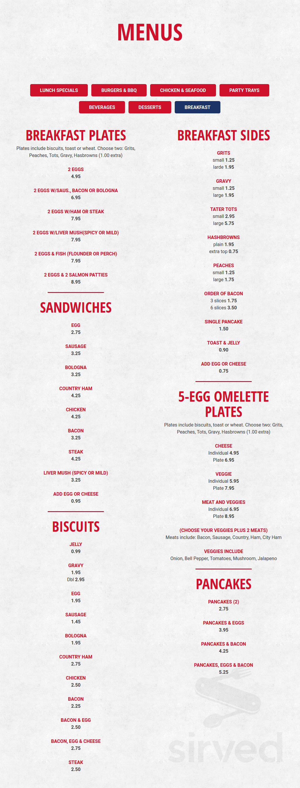 Menu for The Beacon Drive-in in Spartanburg, SC | Sirved