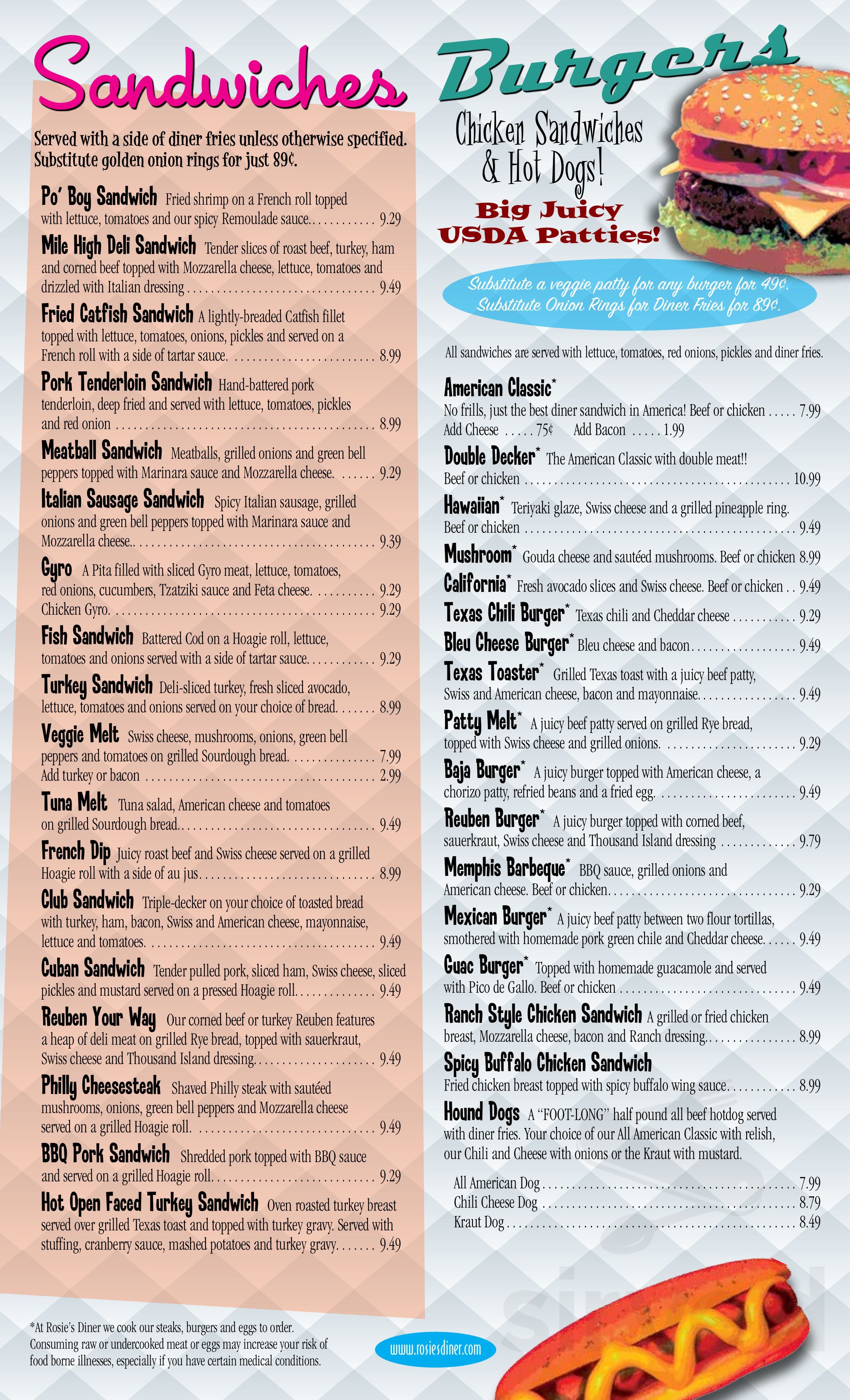 Rosie's Diner Aurora menu in Aurora, Colorado, USA