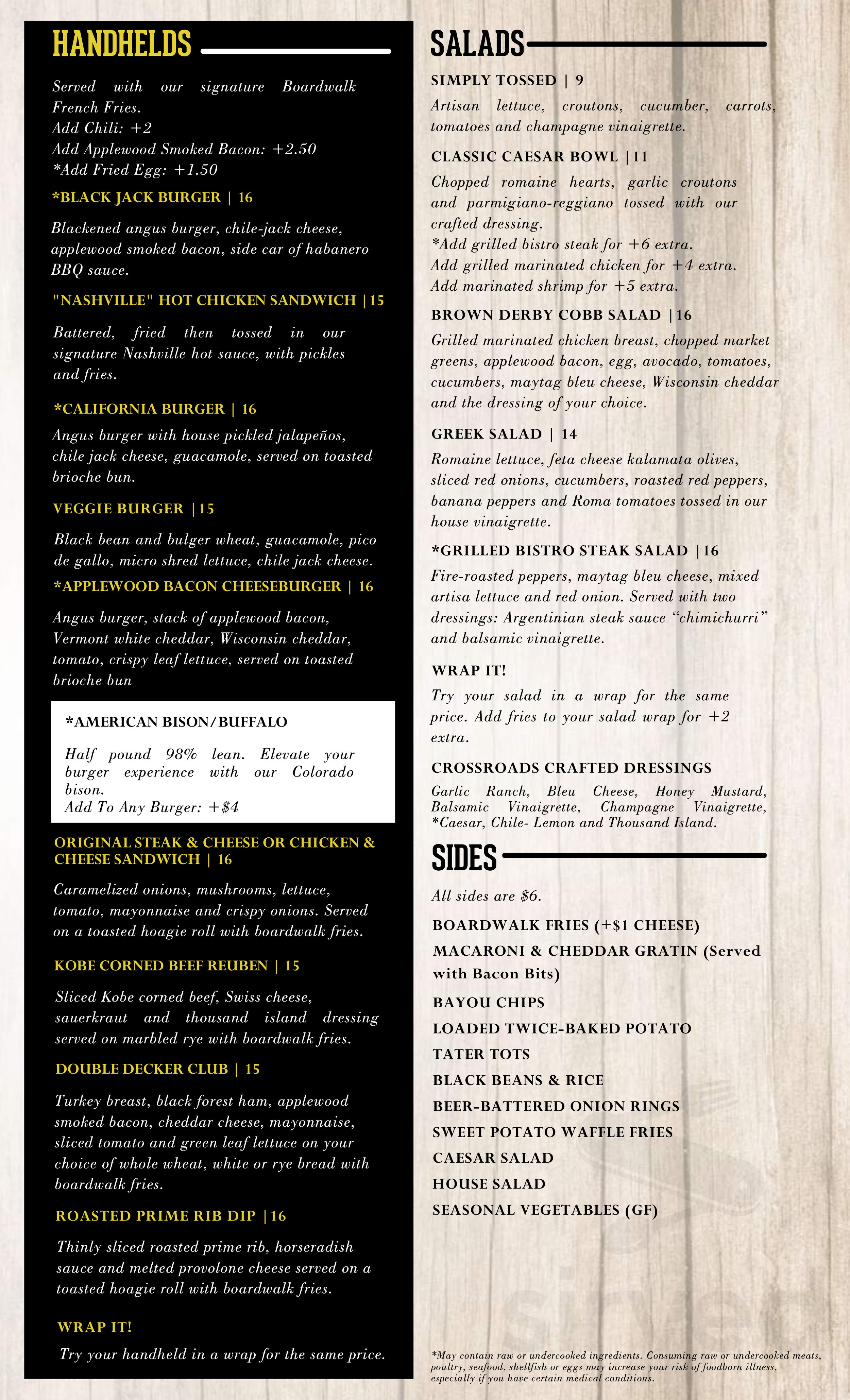 Menu - Chantilly VA's Crossroads | Sirved