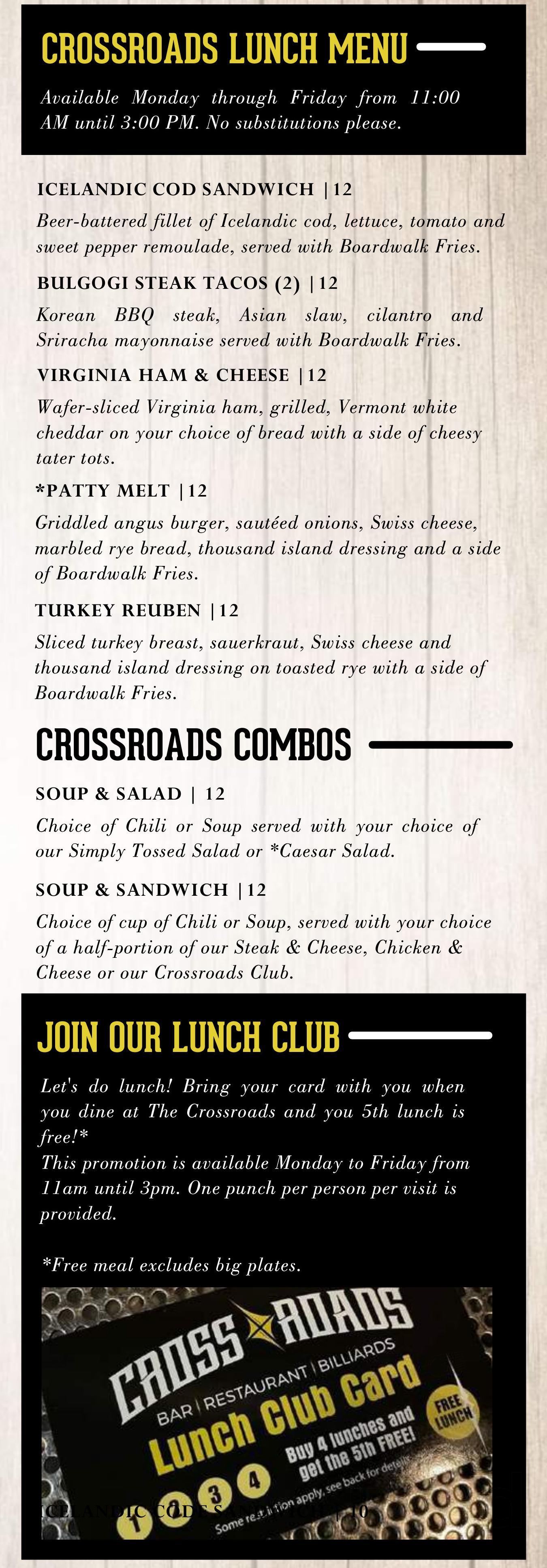 Menu - Chantilly VA's Crossroads | Sirved