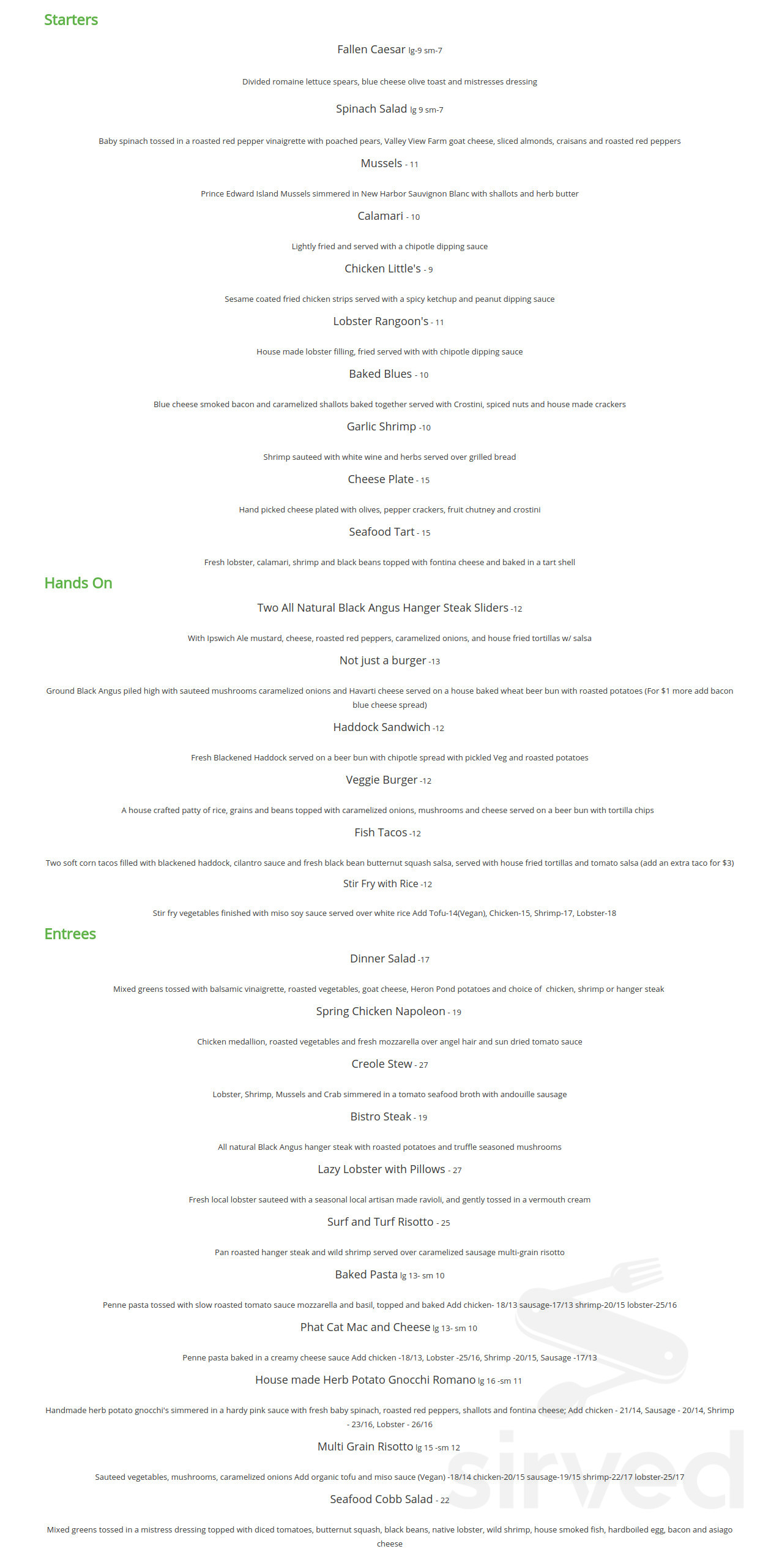 Menu for Phat Cats Bistro in Amesbury, MA | Sirved