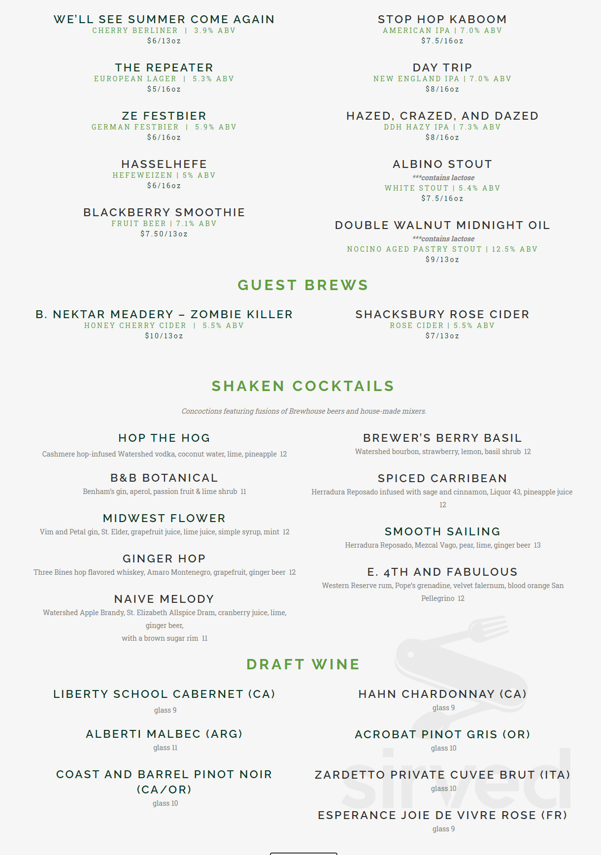 Butcher and the Brewer menu in Cleveland, Ohio, USA