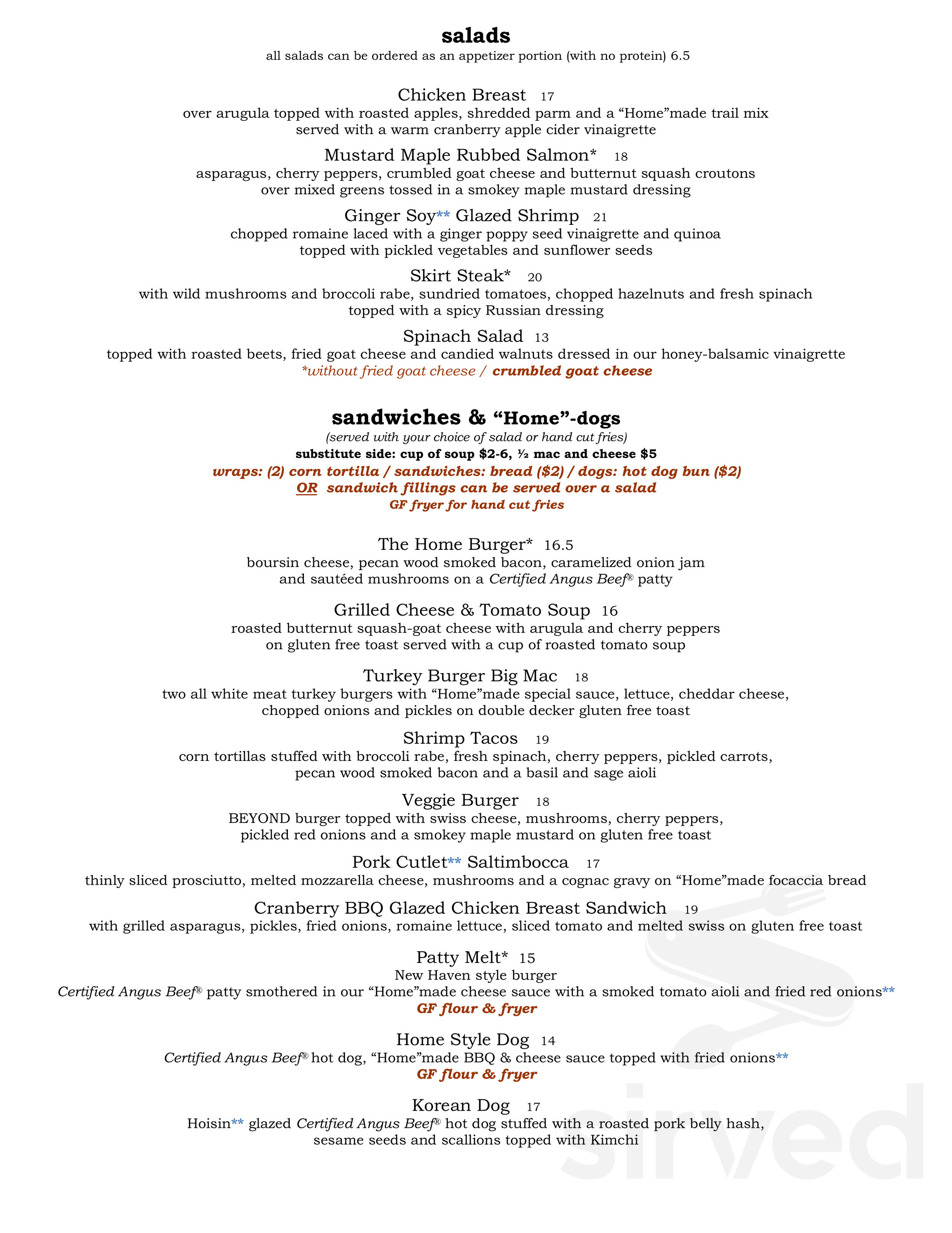 Home menu in Branford, Connecticut, USA