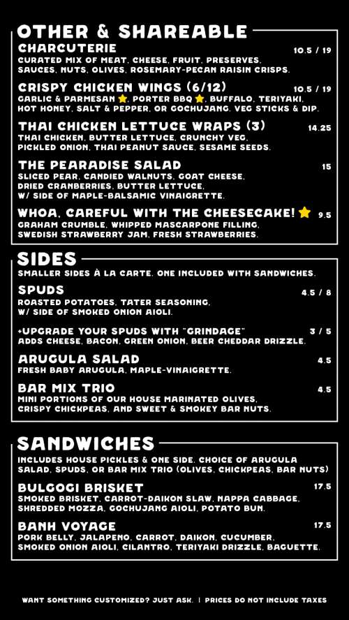 Twin City Brewing Company menu in Port Alberni, British Columbia, Canada