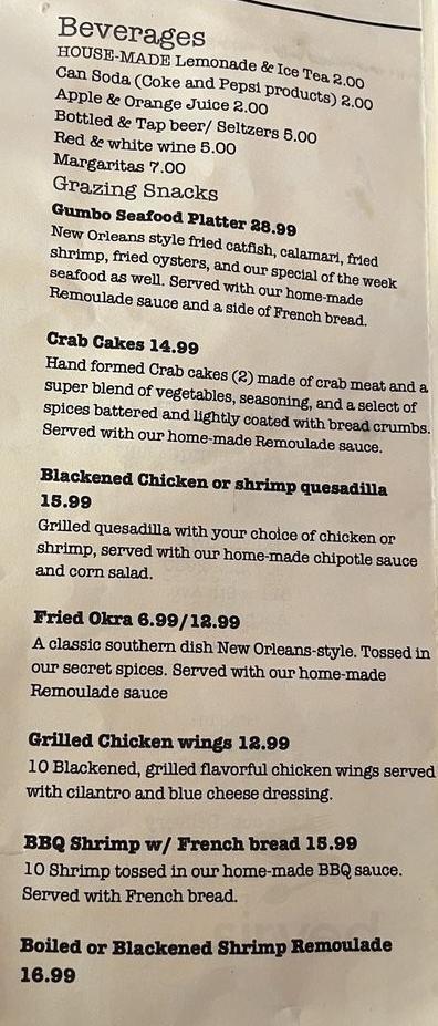 Gumbo House menu in Anchorage, Alaska, USA