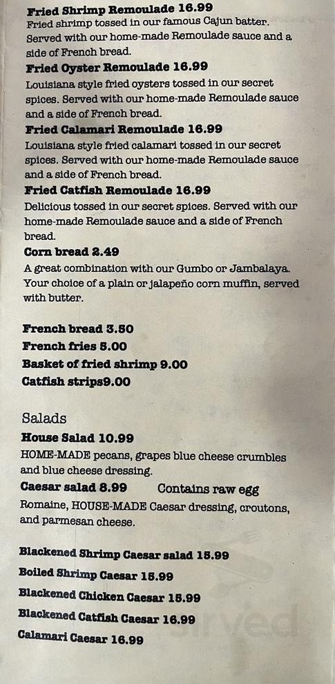 Gumbo House menu in Anchorage, Alaska, USA