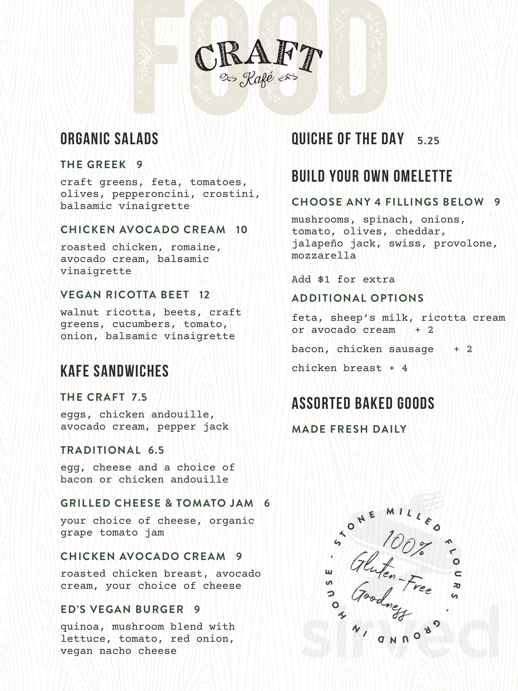 Menu for Craft Kafe - St. Petersburg, FL | Sirved