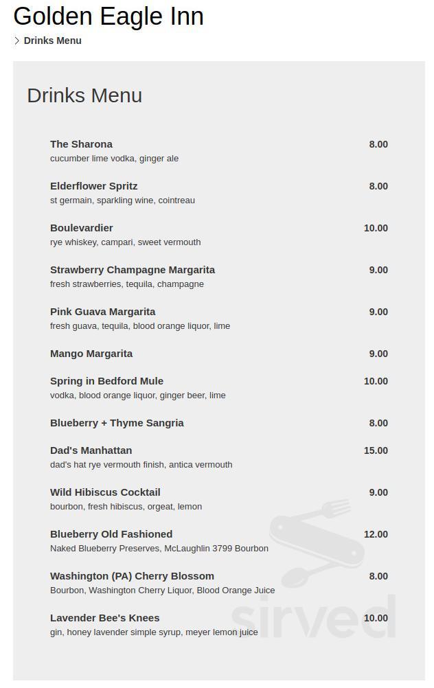 Menu - Bedford PA's Golden Eagle Inn | Sirved